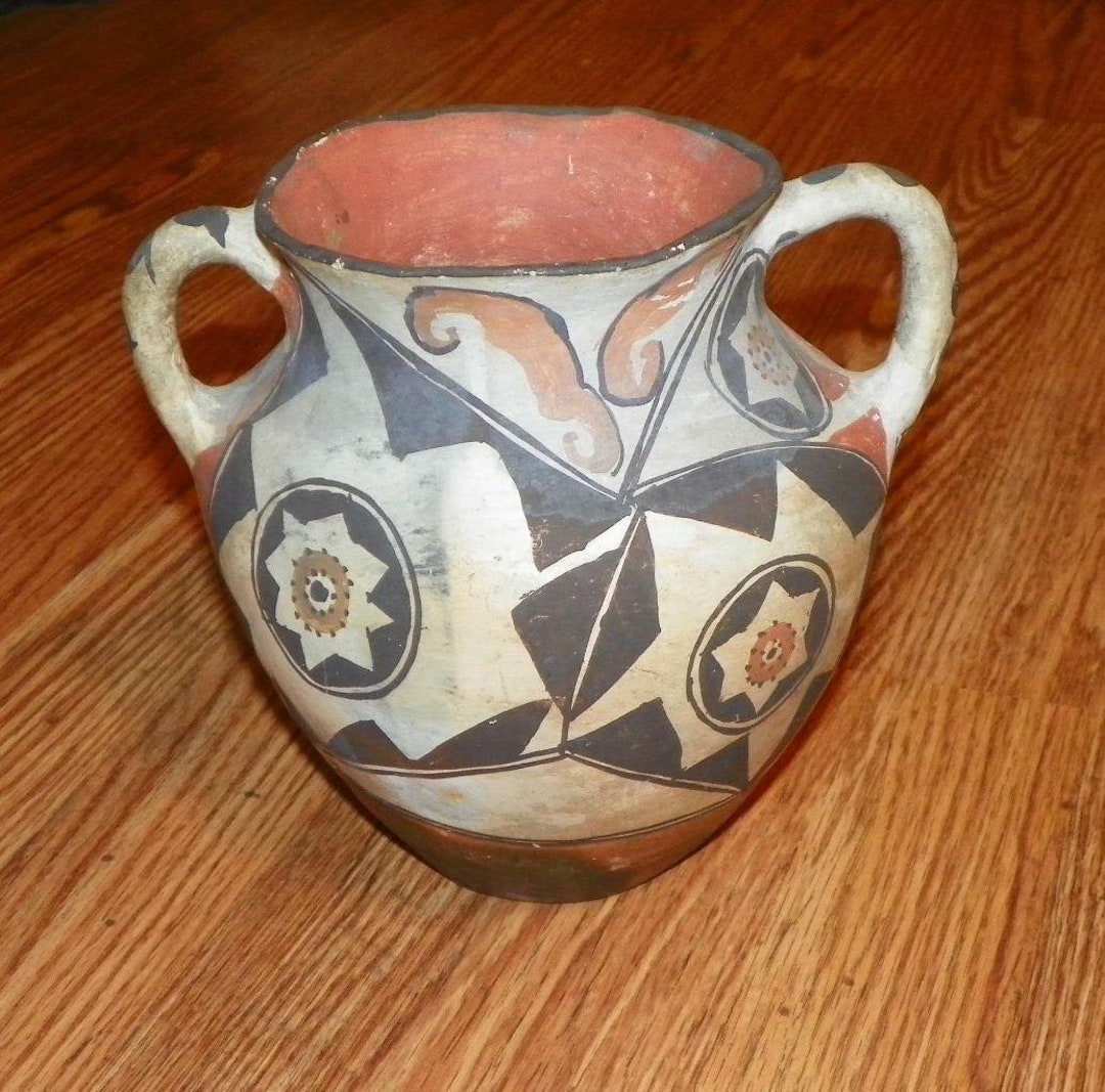 Antique 1900s ACOMA OLLA Rare Double Handle Vessel Traditional Colors ...