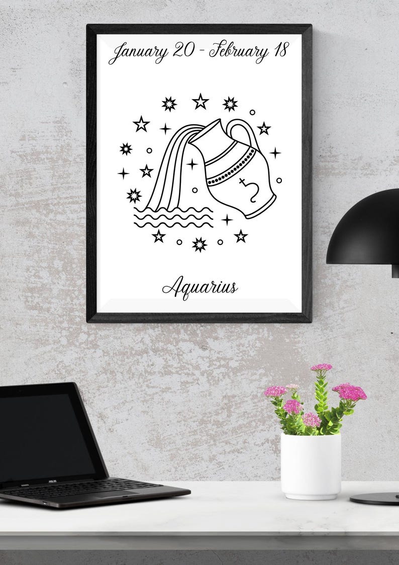 Aquarius Zodiac Sign Wall Art Minimalist Astrology Poster for Modern ...