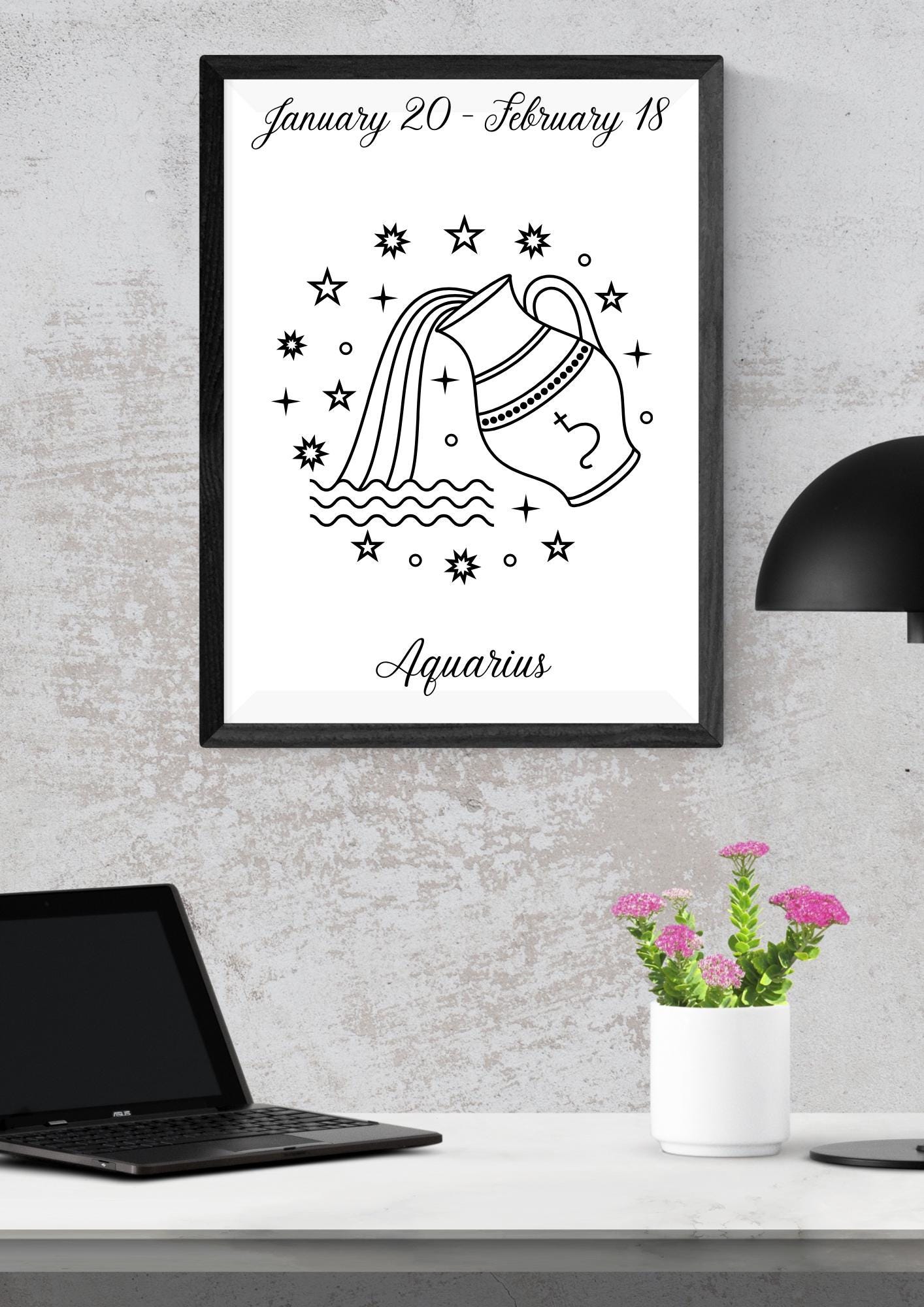 Aquarius Zodiac Sign Wall Art – Minimalist Astrology Poster for Modern ...