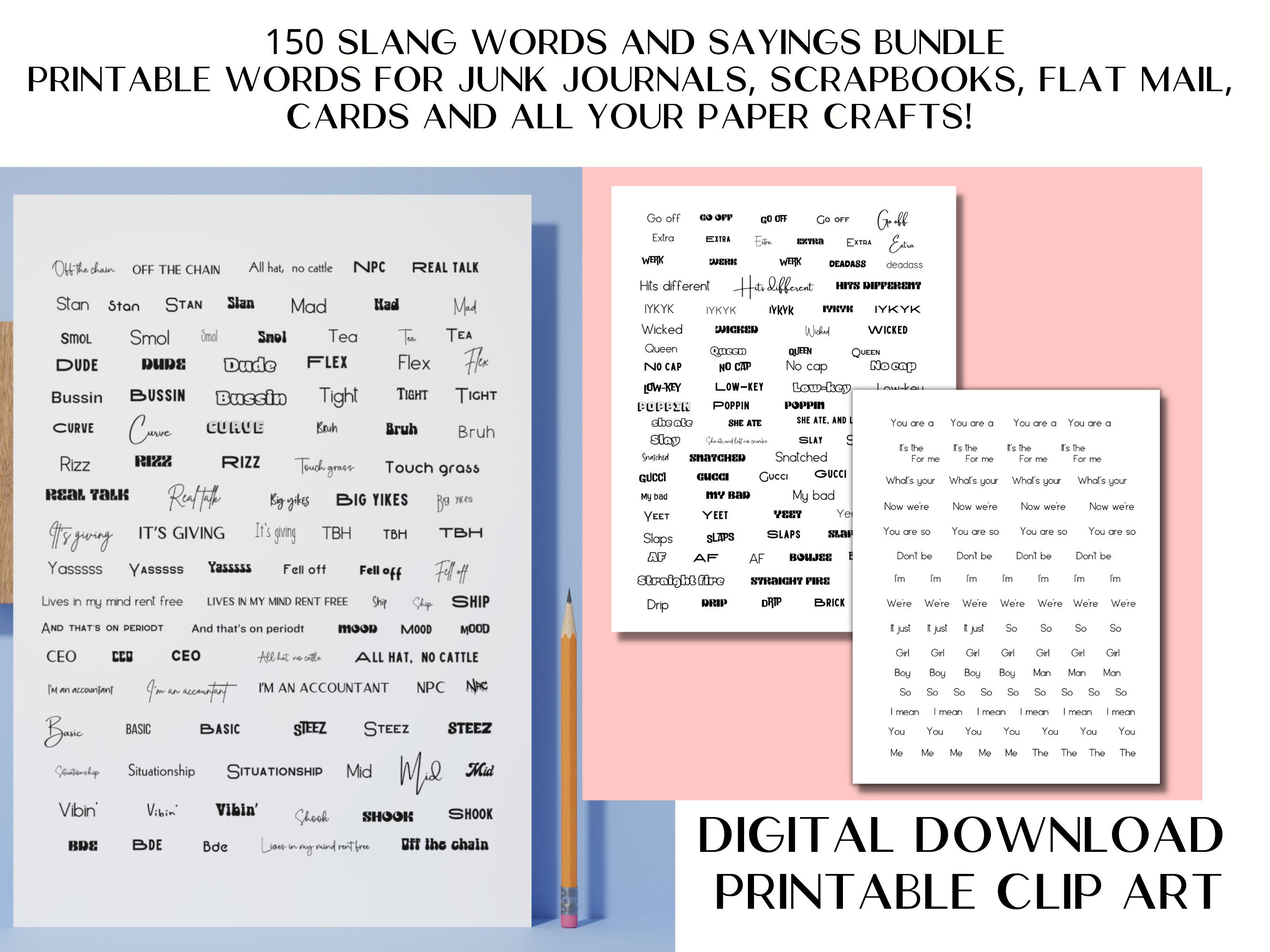 Slang Words and Phrases Bundle for Junk Journals, Digital Printable ...