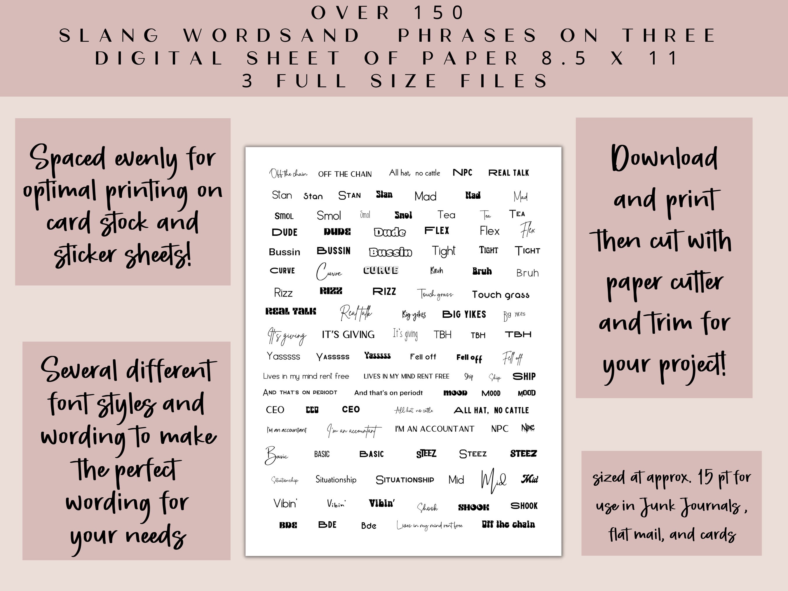 Slang Words and Phrases Bundle for Junk Journals, Digital Printable ...