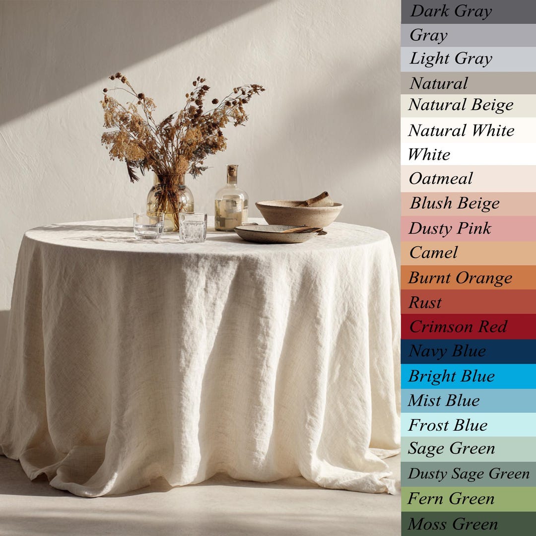 European Natural Linen Round Tablecloth, Stone Washed Table Cover ...