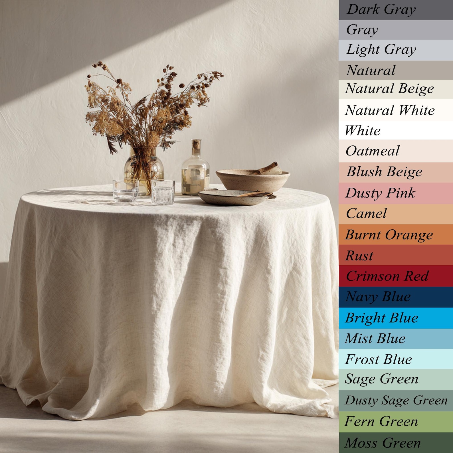 European Natural Linen Round Tablecloth, Stone Washed Table Cover ...