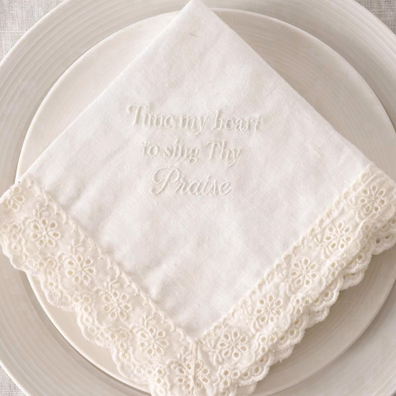 Vintage Lace Trim Linen Napkins– Farmhouse Wedding, Rustic Ivory Linen ...