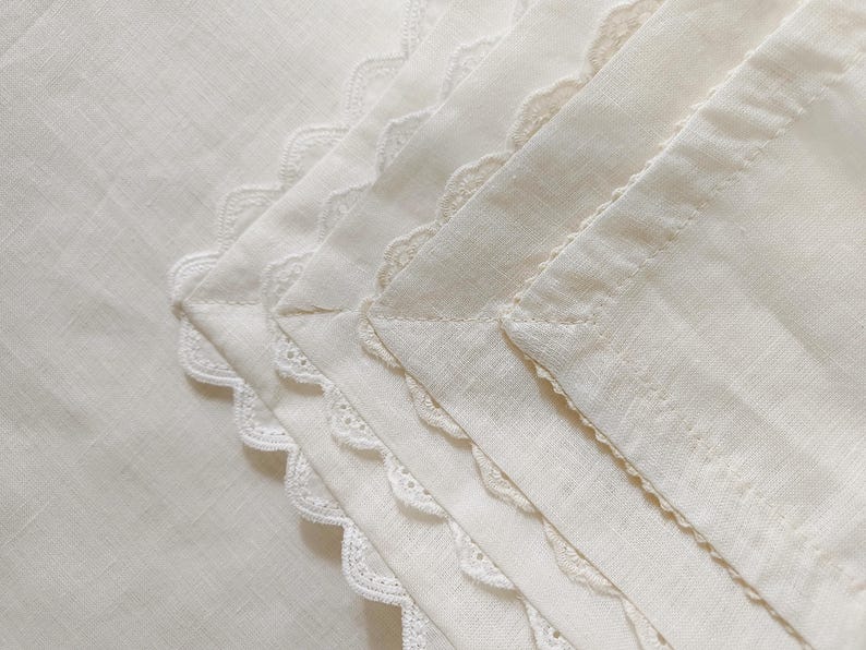 Vintage Lace Trim Linen Napkins– Farmhouse Wedding, Rustic Ivory Linen ...