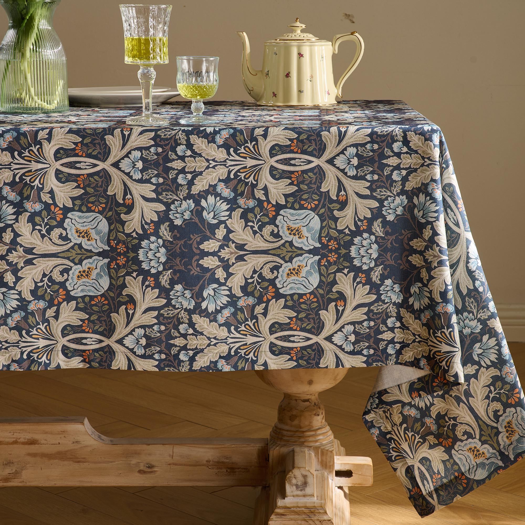 Forest Fern & Berry Green Botanical Tablecloth | Linen-textured ...