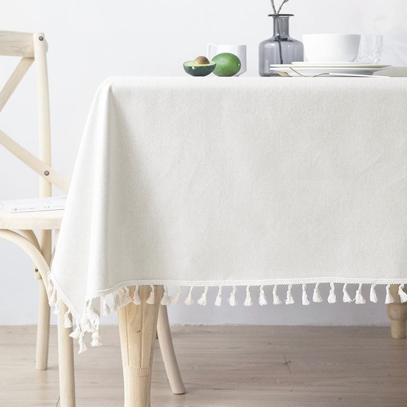 Custom Solid Color Linen Textured Oilcloth Style Tablecloth With Tassel ...