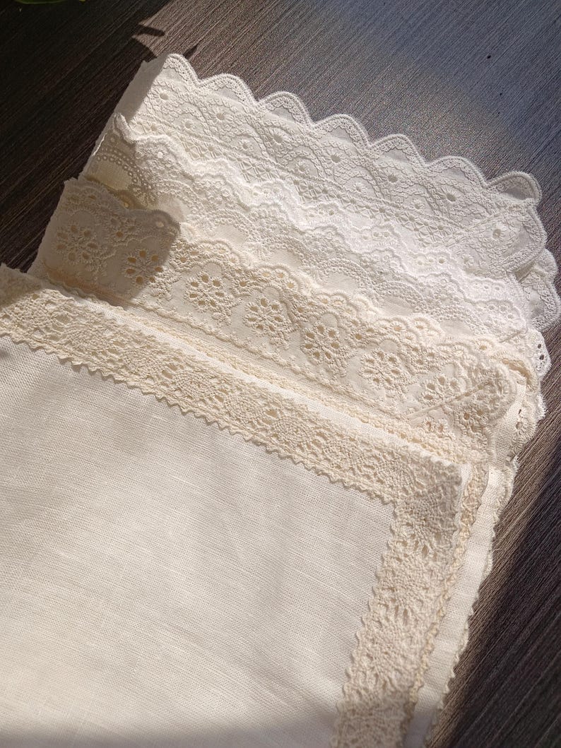French Natural Linen Lace Napkins – Wedding Cloth Napkin Set of 6 8 10 ...