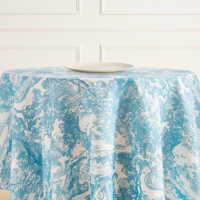 Dark Fern & Finch Round Tablecloth, Vintage Botanical Linen Blend Table ...