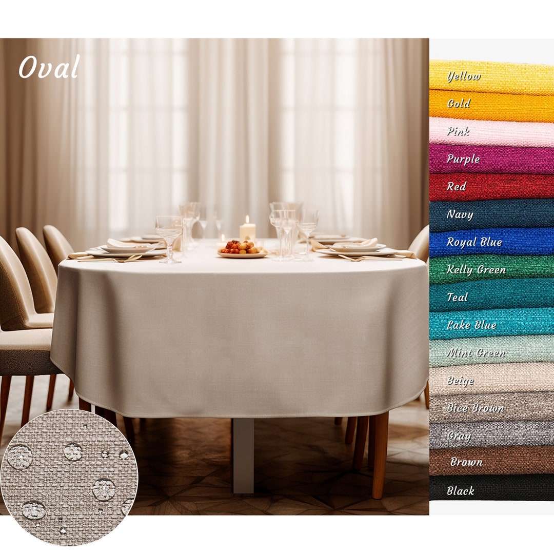 Custom Oval Oblong Round Tablecloth, Linen Textured Spill-proof & Stain ...