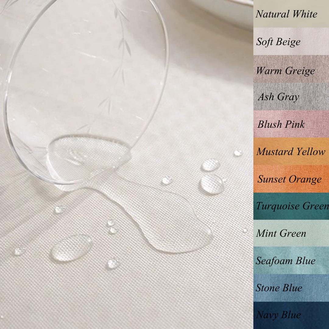 Custom Solid Color Linen Textured Oilcloth Tablecloth With Tassel Edge ...