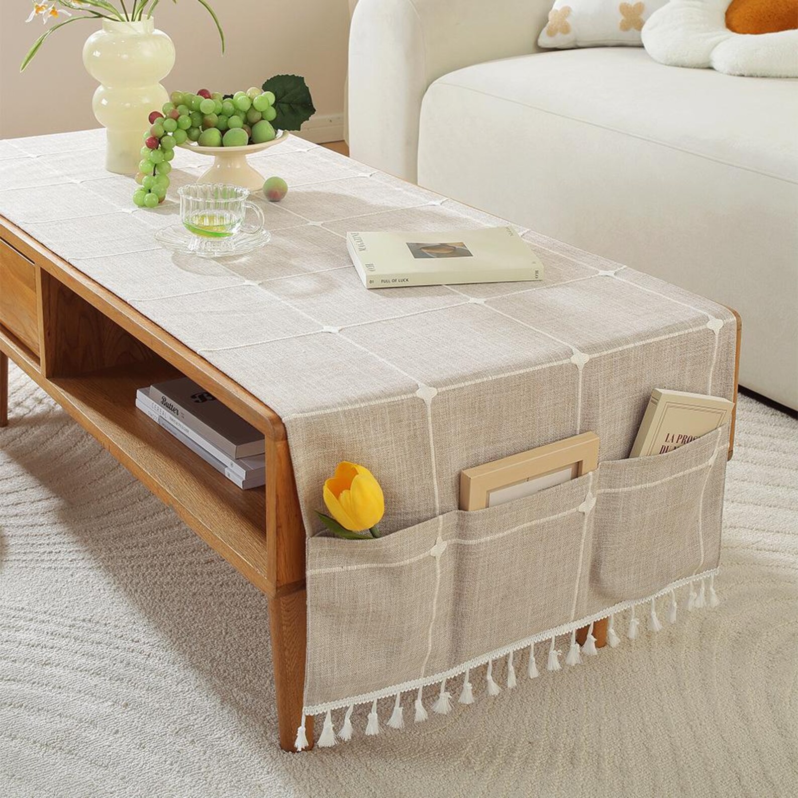 Linen Style Waterproof Table Runner With Pockets, Pocketed Tablecloth ...