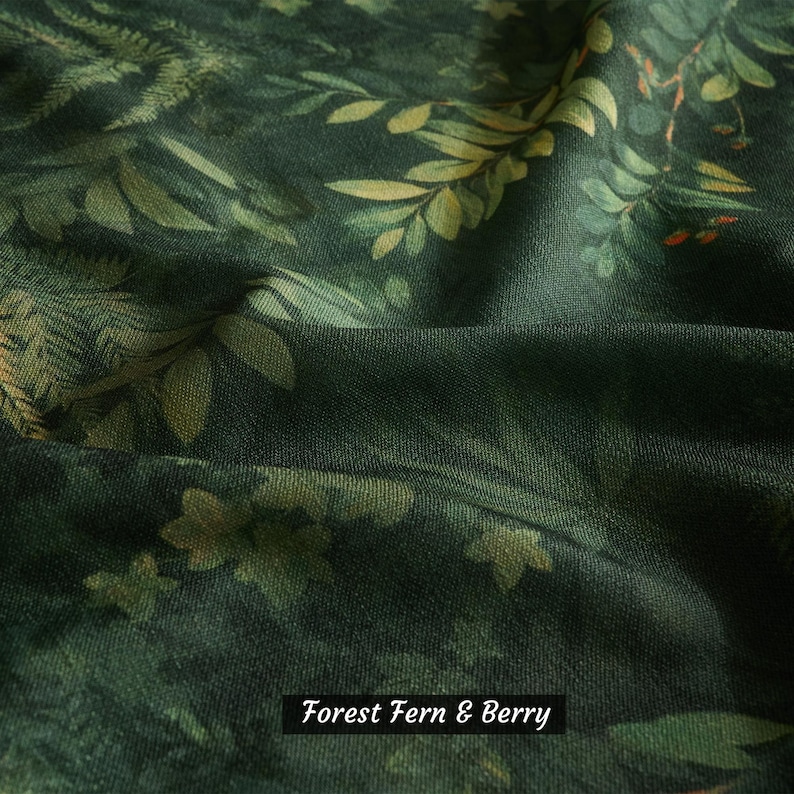Forest Fern and Berry Green Botanical Tablecloth Custom Size Linen ...