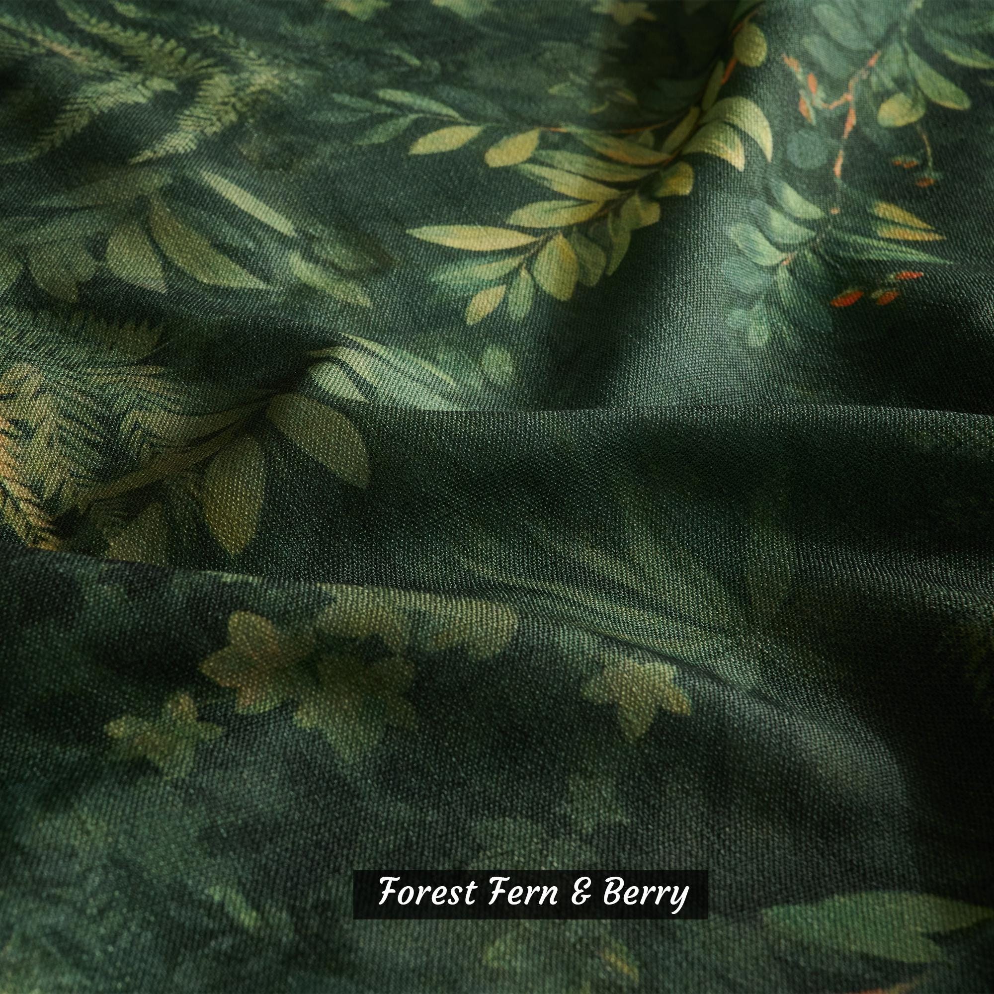 Forest Fern & Berry Green Botanical Tablecloth | Linen-textured ...