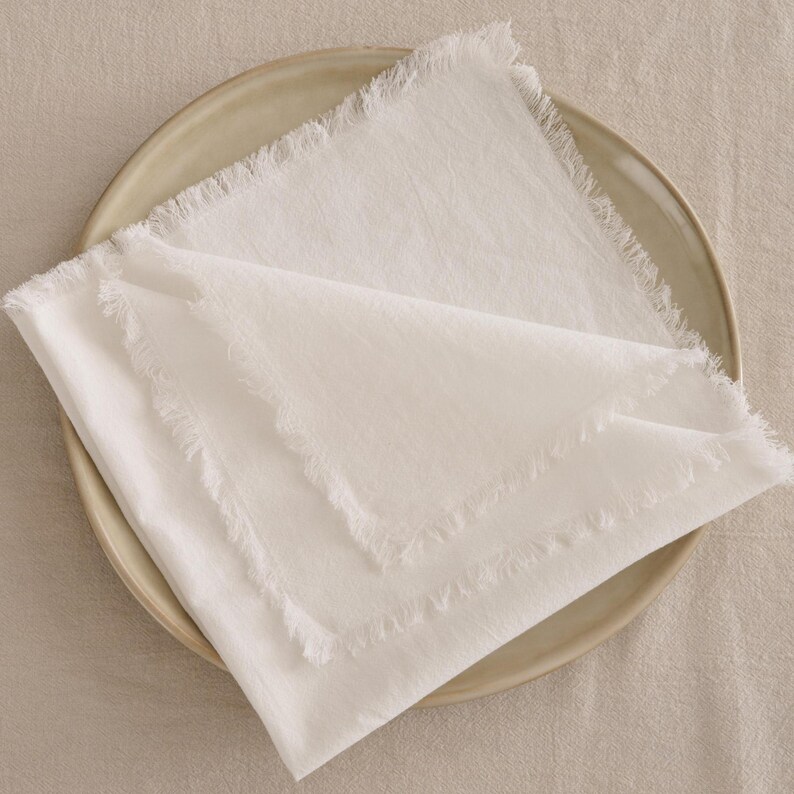 Frayed Edge Linen Napkins, Cotton Linen Blend Cloth Napkins, Raw Edge ...