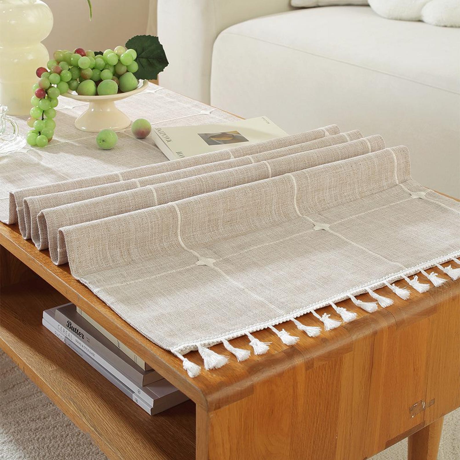 Linen Style Waterproof Table Runner With Pockets, Pocketed Tablecloth ...