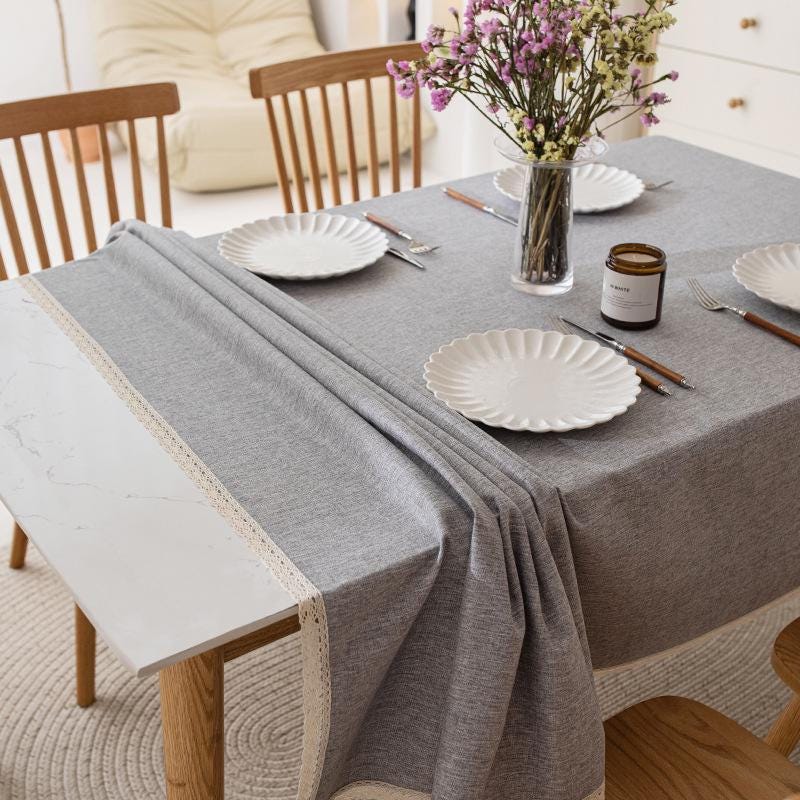 Custom Solid Color Linen Textured Oilcloth Style Tablecloth With Tassel ...