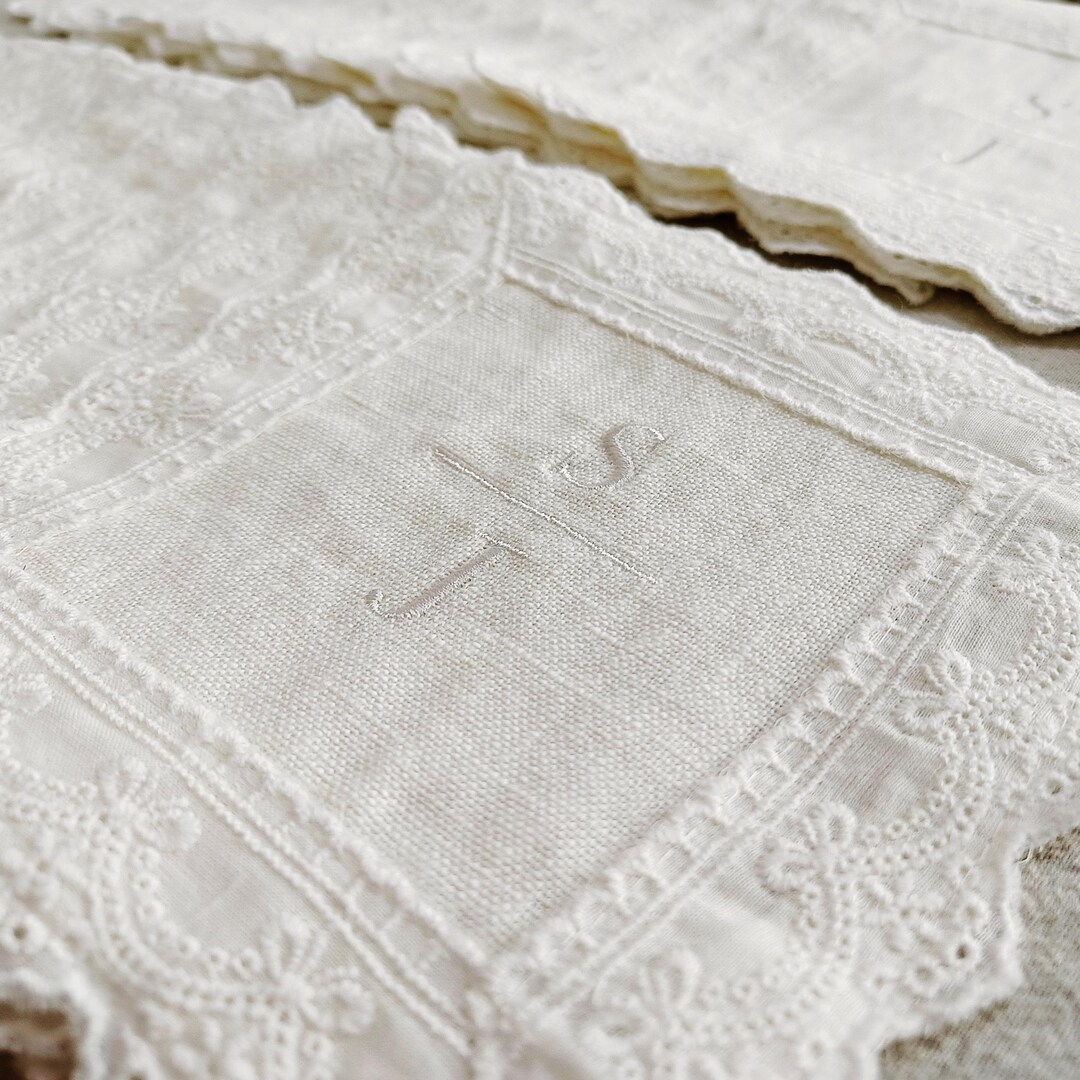 Vintage Lace Trim Linen Napkins– Farmhouse Wedding, Rustic Ivory Linen ...