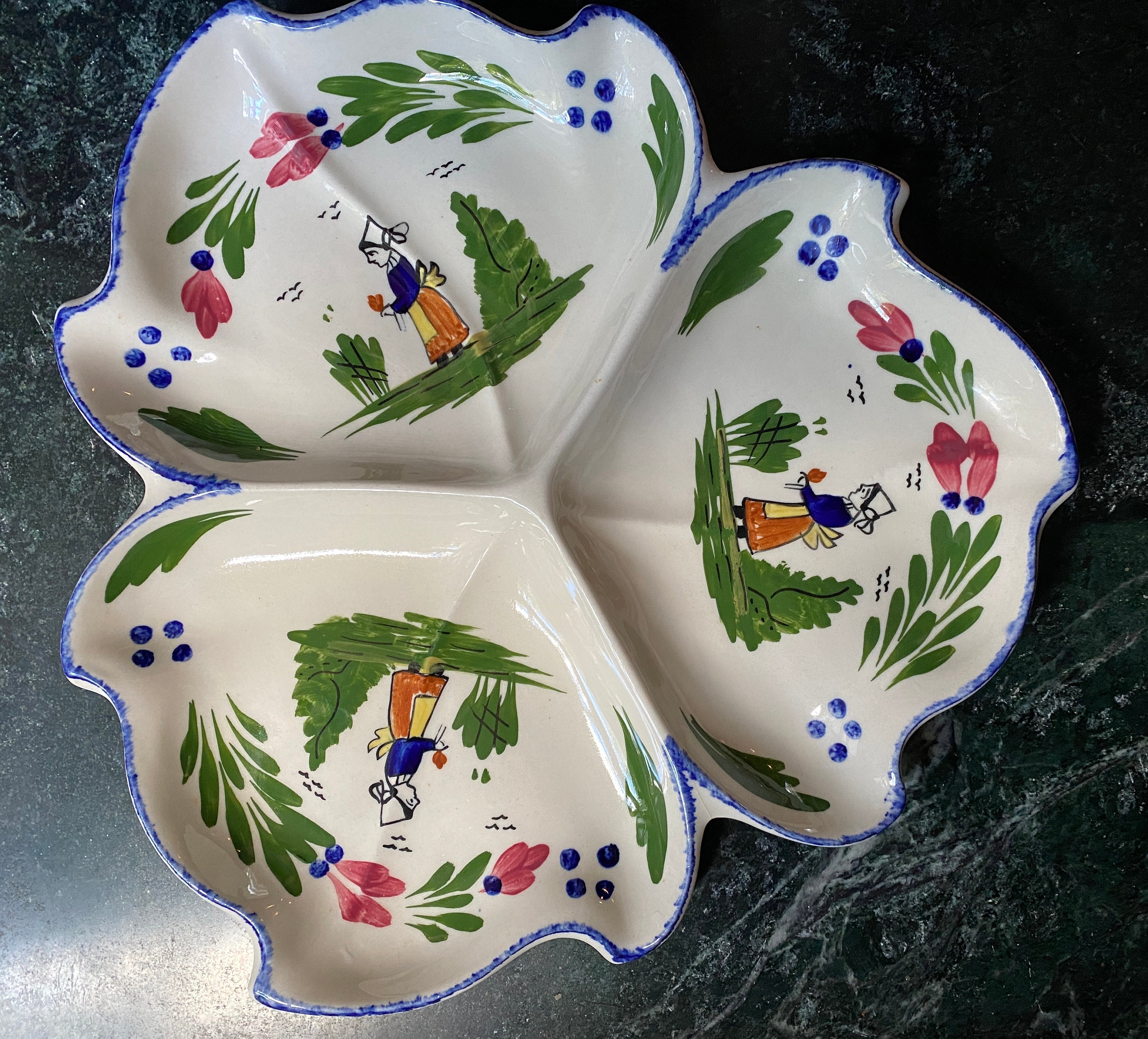 Blue Ridge Southern Potteries Hand Painted Underglaze Three Section ...