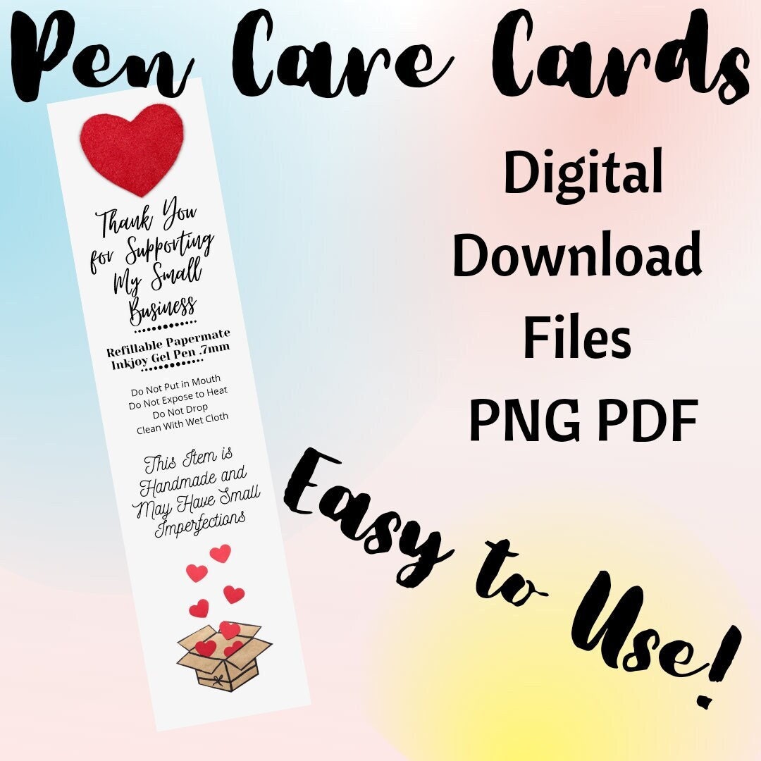 Pen Care Card, Heart Style, Perfect for Packing Your Custom Pens, Pen ...
