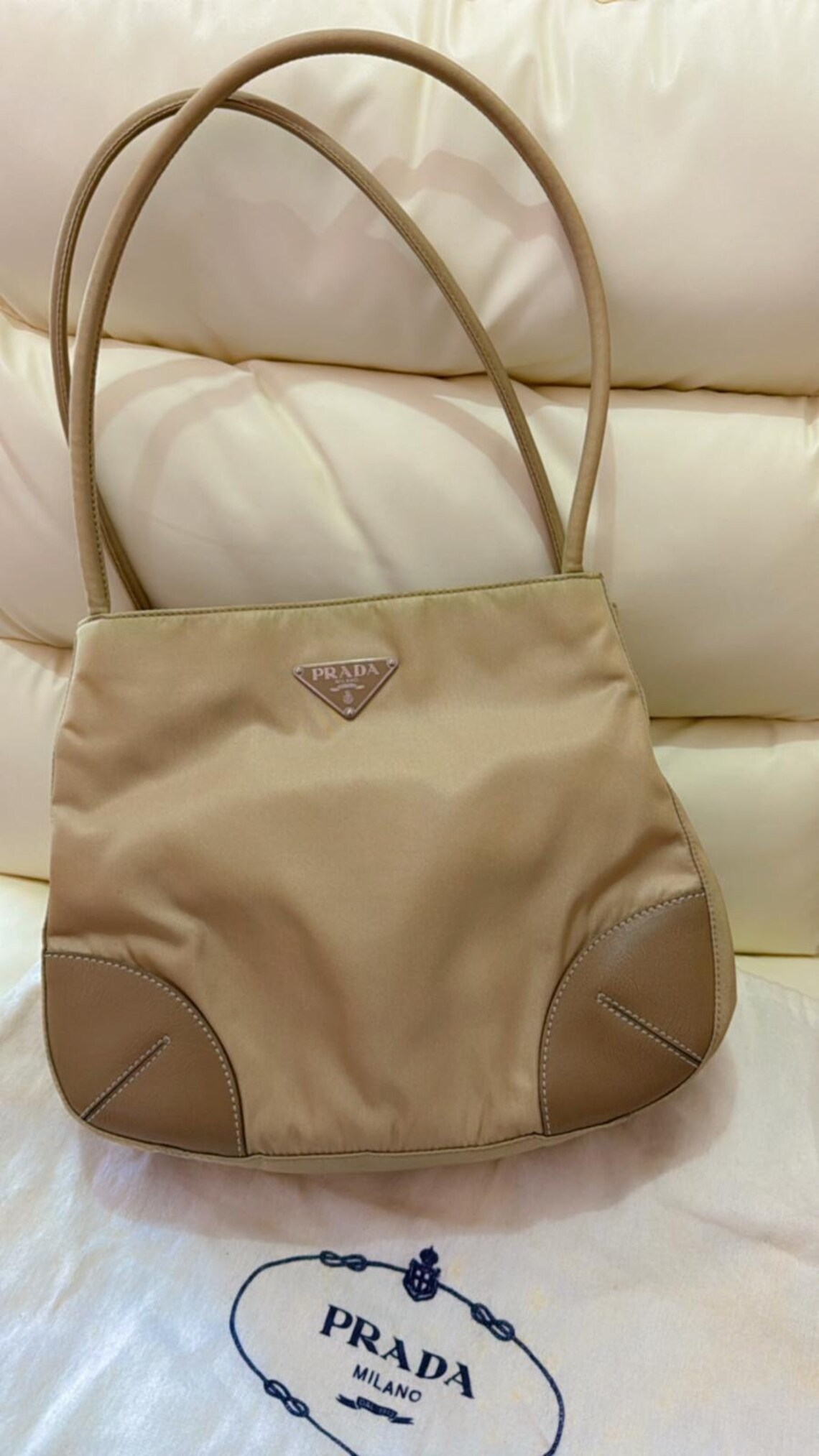 Authentic Prada Classic Nylon Shoulder Bag Beige , Authentic Prada ...