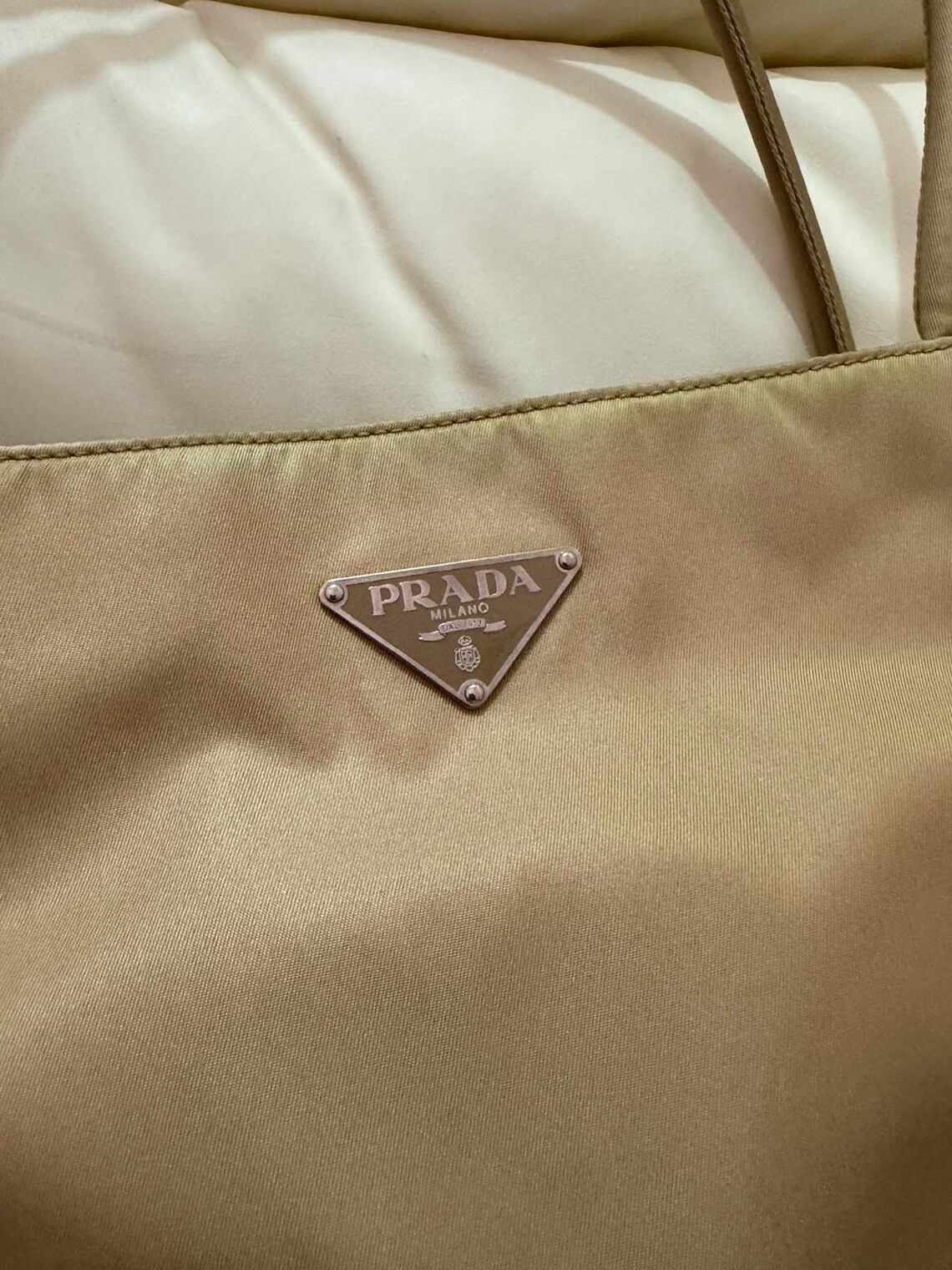 Authentic Prada Classic Nylon Shoulder Bag Beige , Authentic Prada ...