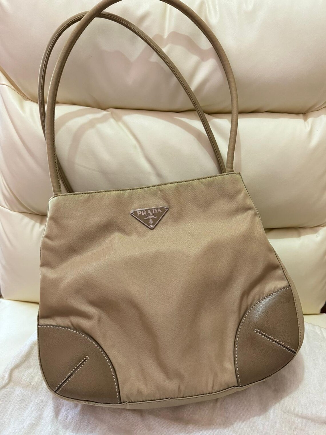 Authentic Prada Classic Nylon Shoulder Bag Beige , Authentic Prada ...