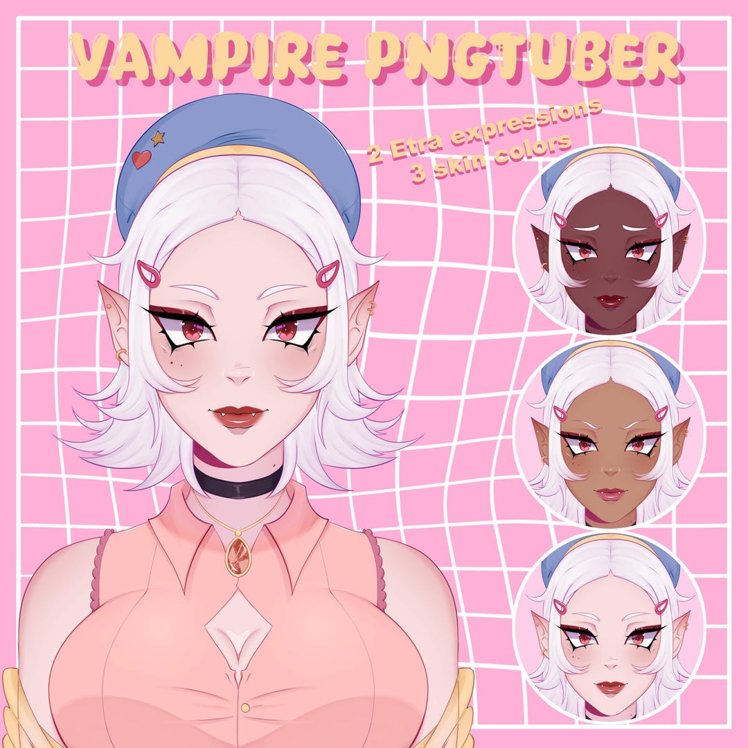 Pngtuber | Giftuber | Pink Vampire | 2 Expressions 3 Skin Colors - Etsy