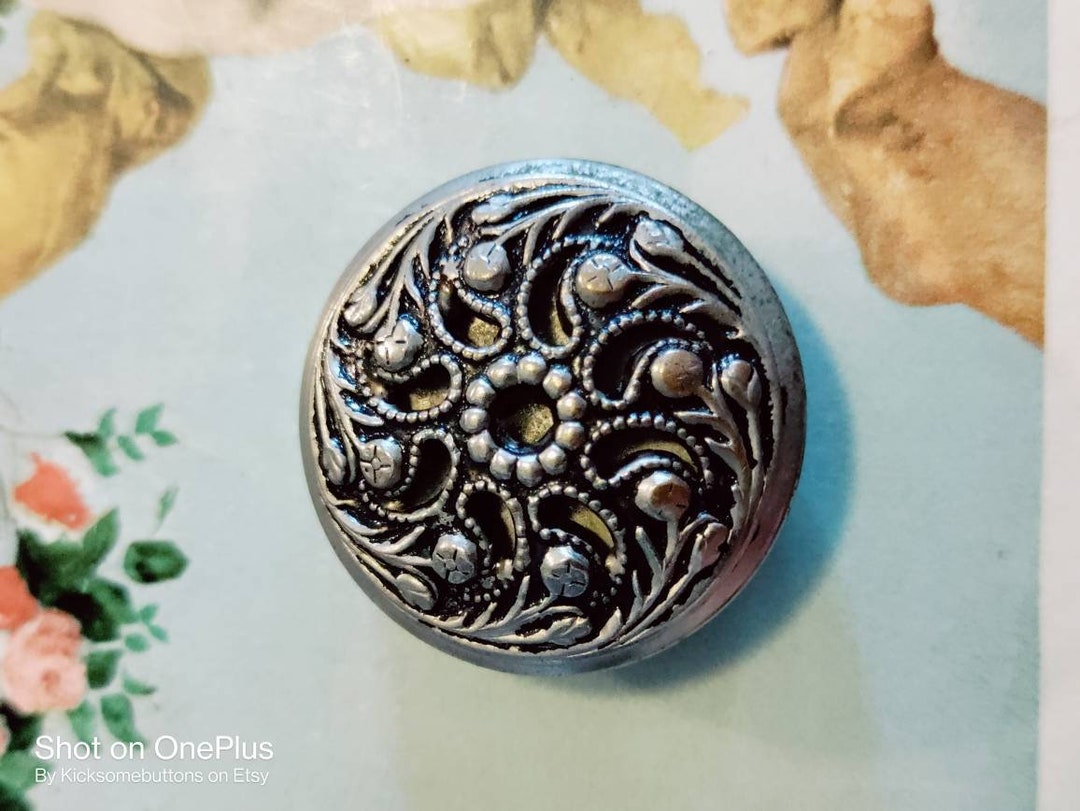 Ornate Vintage Metal Drum Button - Etsy