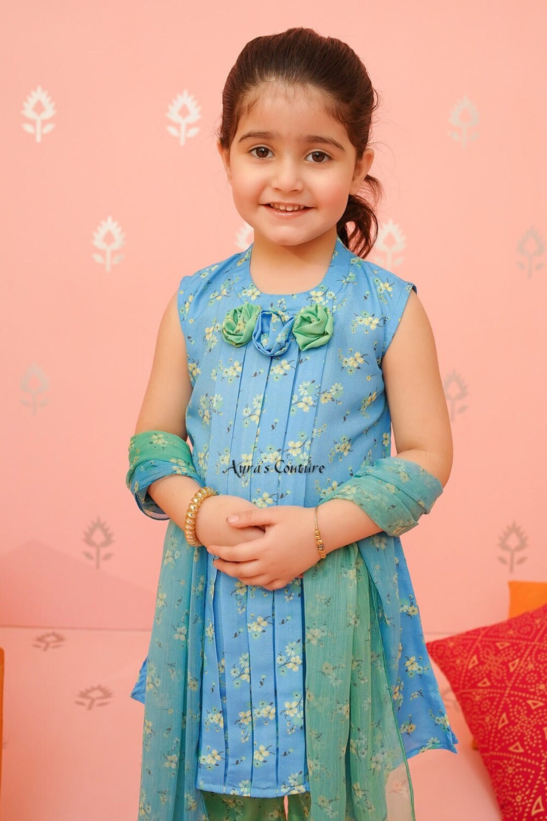 Blue Floral Kids Eid Toddler 3 Piece Eid Suit - Etsy