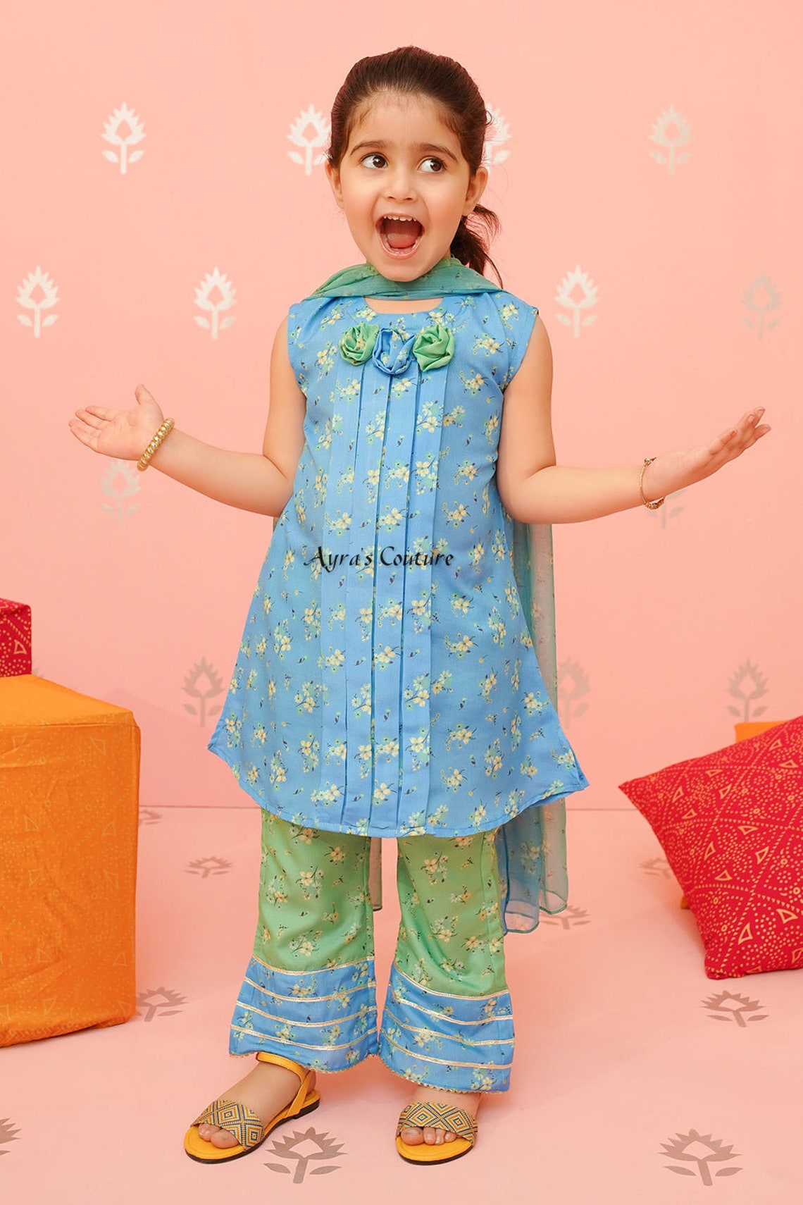 Blue Floral Kids Eid Toddler 3 Piece Eid Suit - Etsy