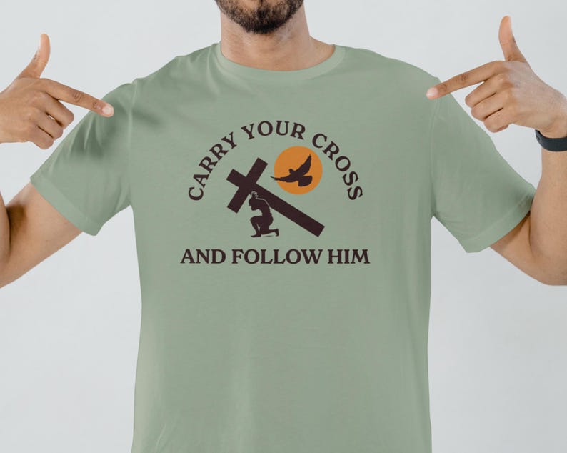 Carry Your Cross Retro Silhouette Vector Bible Christian 2 Color T ...