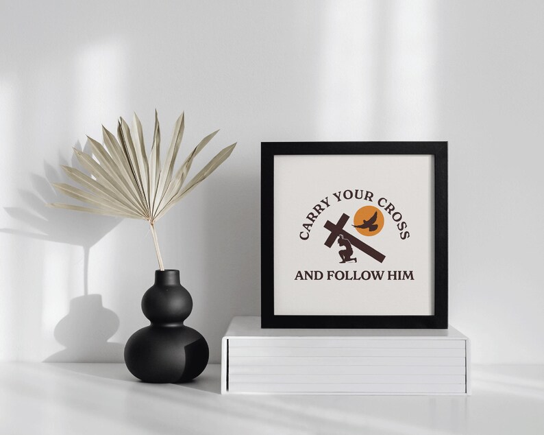 Carry Your Cross Retro Silhouette Vector Bible Christian 2 Color T ...
