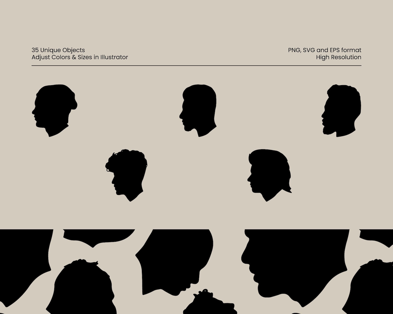 Mens Side Profile Vector Silhouettes SVG, Set of 35 Unique PNG Male ...