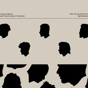 Mens Side Profile Vector Silhouettes SVG, Set of 35 Unique PNG Male ...