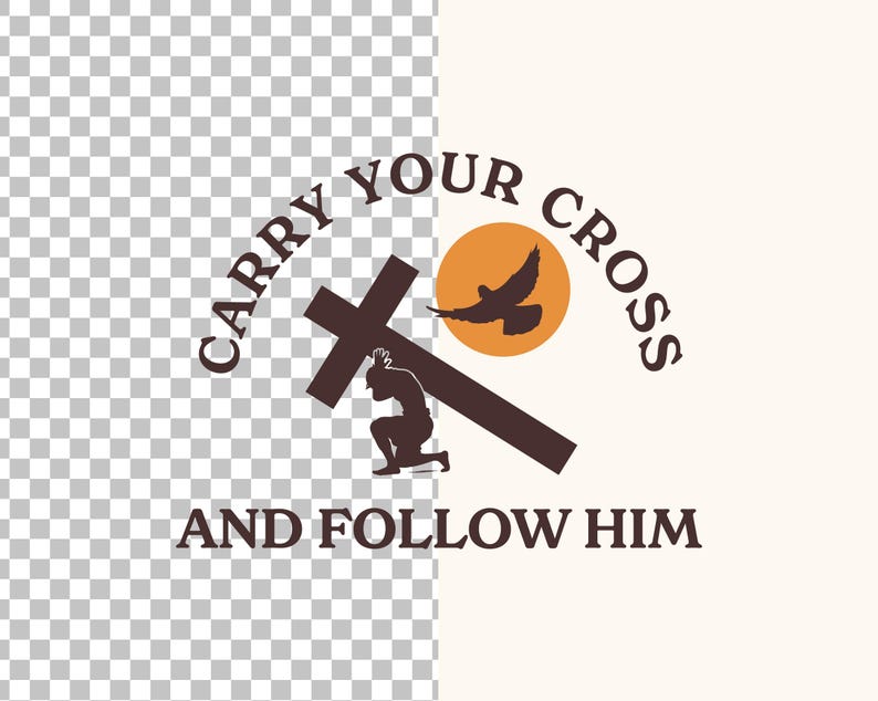 Carry Your Cross Retro Silhouette Vector Bible Christian 2 Color T ...