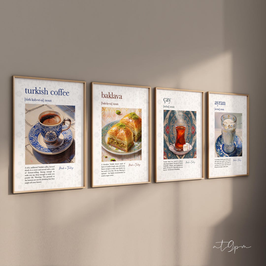 Set of 4 Kitchen Posters - Traditional Turkish Print Bar Wall Art ...