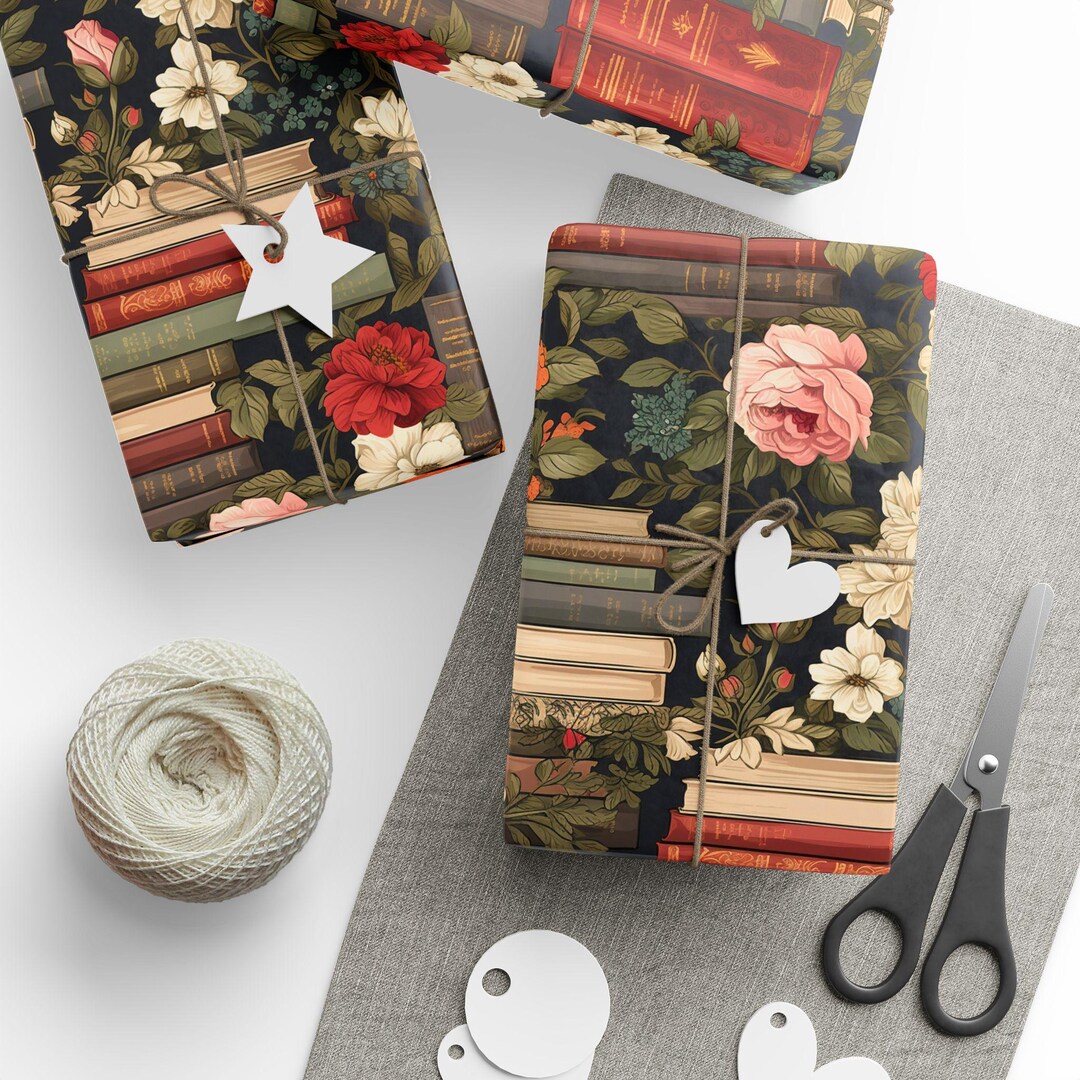 Vintage Floral Books Wrapping Paper, Elegant Gift Wrap - Etsy