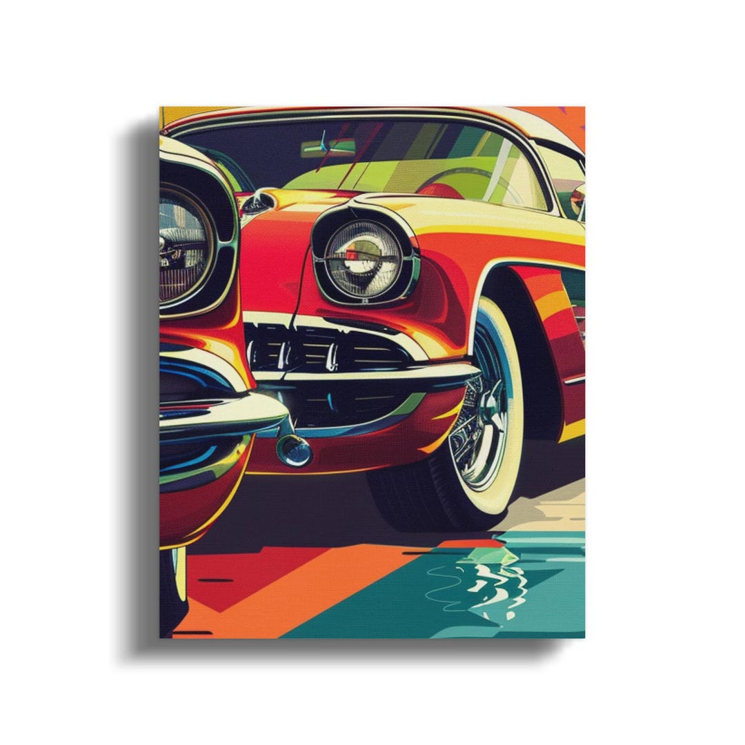 Vintage Car Poster Vibrant Retro Automotive Art Colorful Classic Car ...