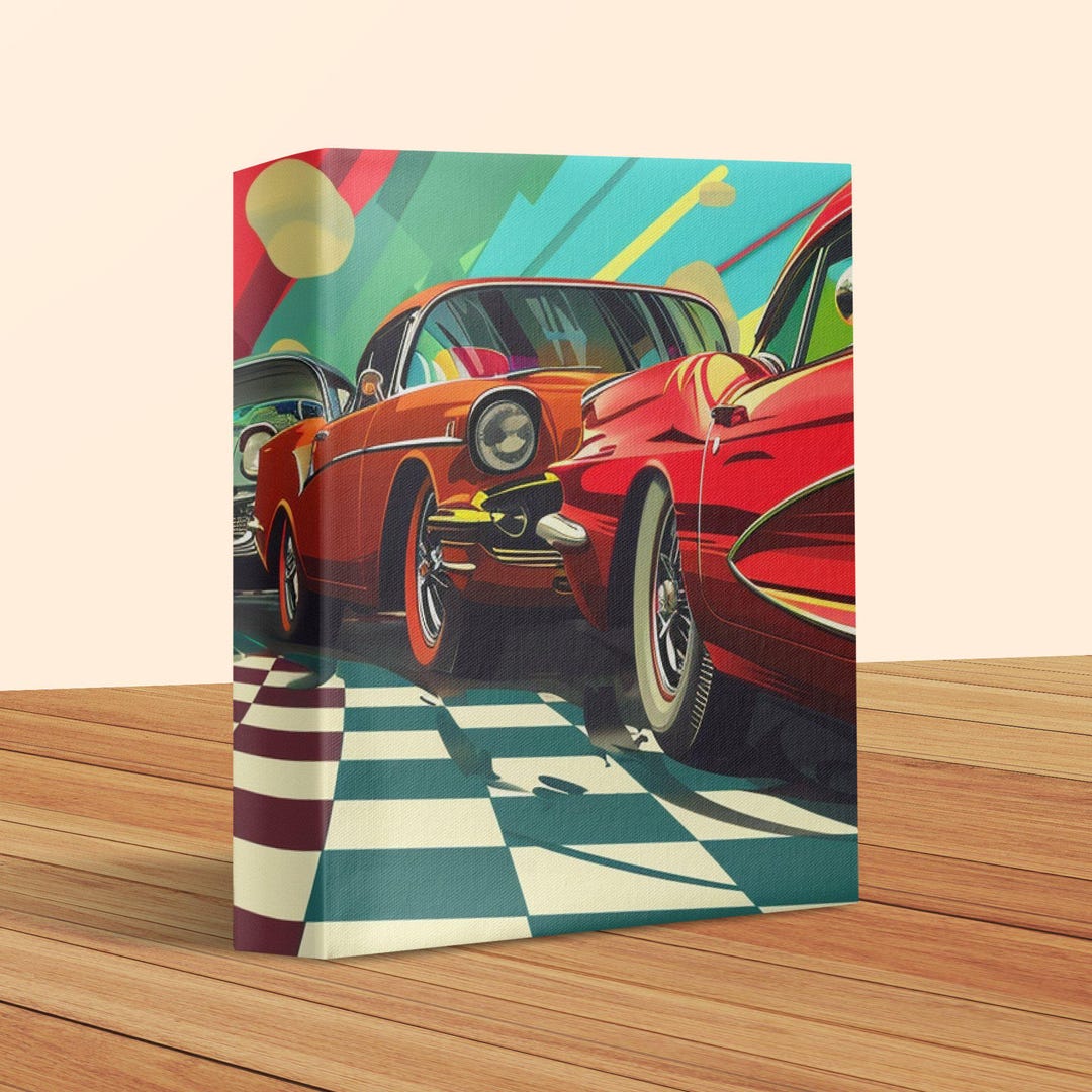 Vintage Car Poster Retro Car Art Classic Car Canvas, Colorful Classic ...