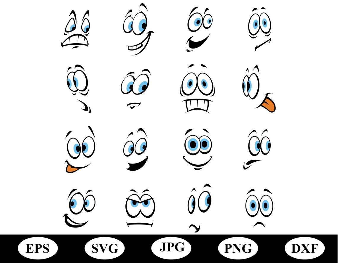 Cartoon Face Expression Reaction Emoji Set of Collection Svg - Etsy