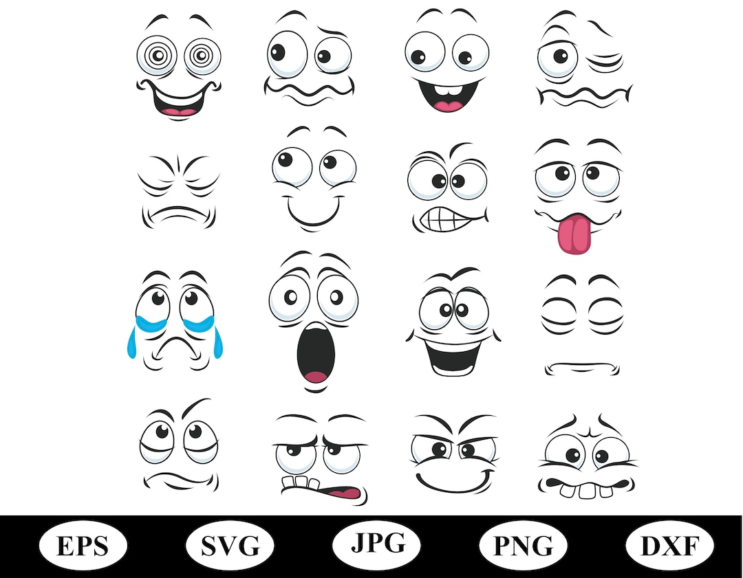 Cartoon Face Expression Reaction Emoji Set of Collection Svg, Cute ...