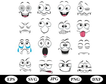 Cartoon Face Expression Reaction Emoji Set of Collection Svg, Cute ...