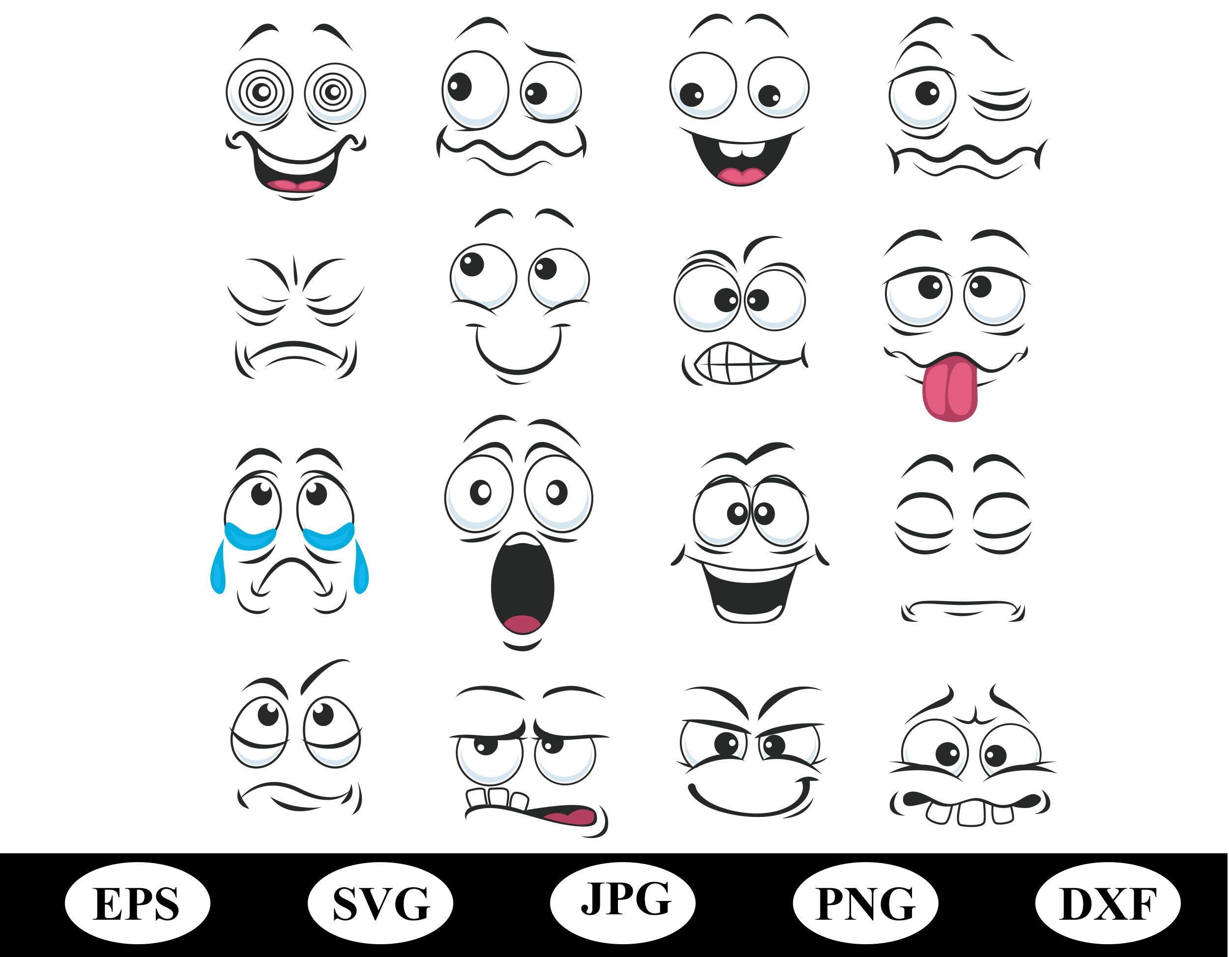 Cartoon Face Expression Reaction Emoji Set of Collection Svg, Cute ...