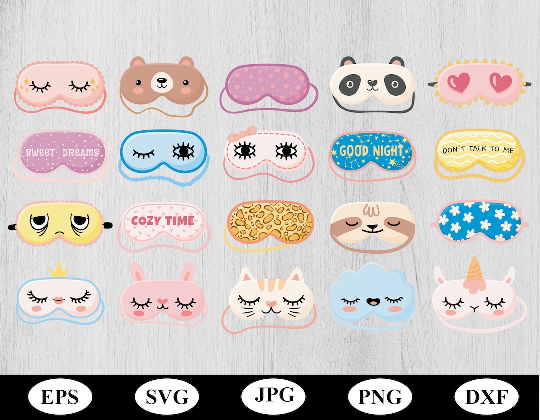 Cartoon Slip Sleep Eye Mask Element Sets Bundle Svg, Colorful Night ...