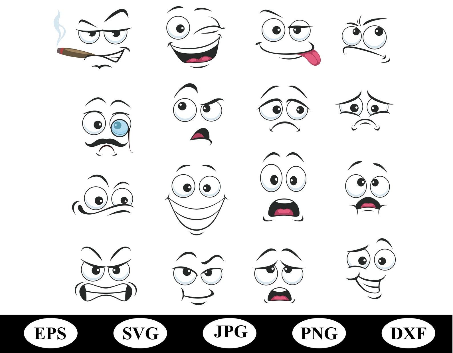 Cartoon Face Expression Reaction Emoji Set of Collection Svg - Etsy Finland