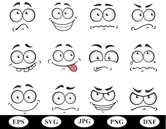 Cartoon Face Expression Reaction Emoji Set of Collection Svg - Etsy