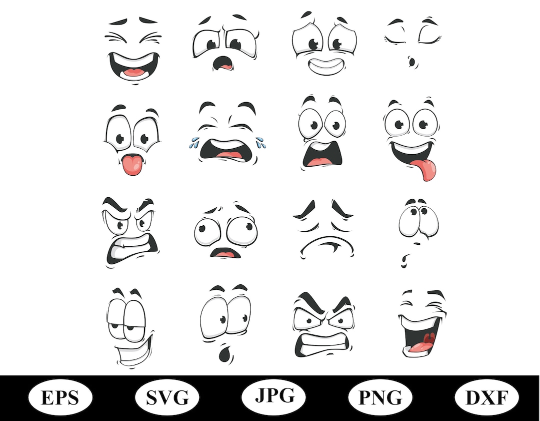 Cartoon Face Expression Reaction Emoji Set of Collection Svg, Cute ...
