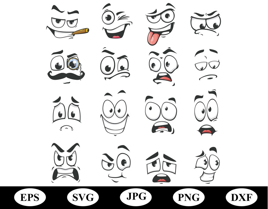 Cartoon Face Expression Reaction Emoji Set of Collection Svg, Cute ...