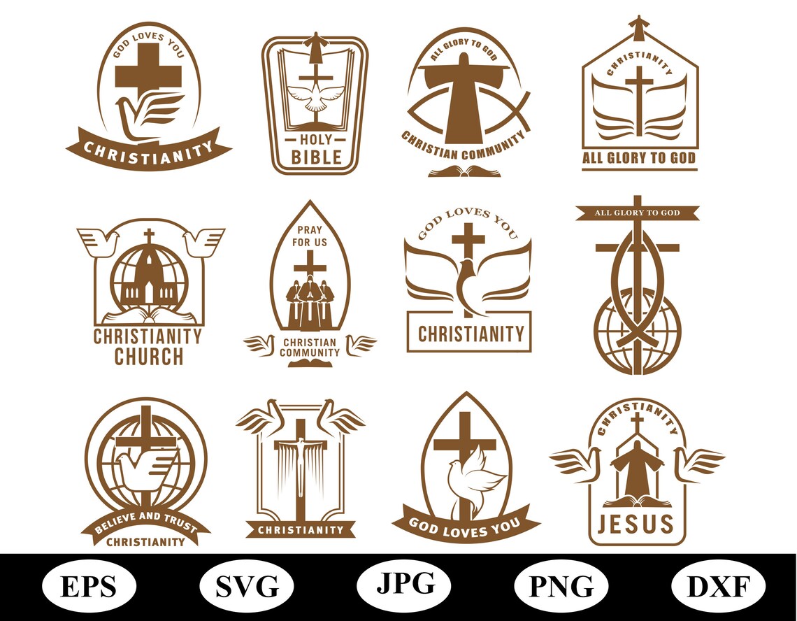 Silhouette Christian Logo Sets Design Element Illustration Collection ...